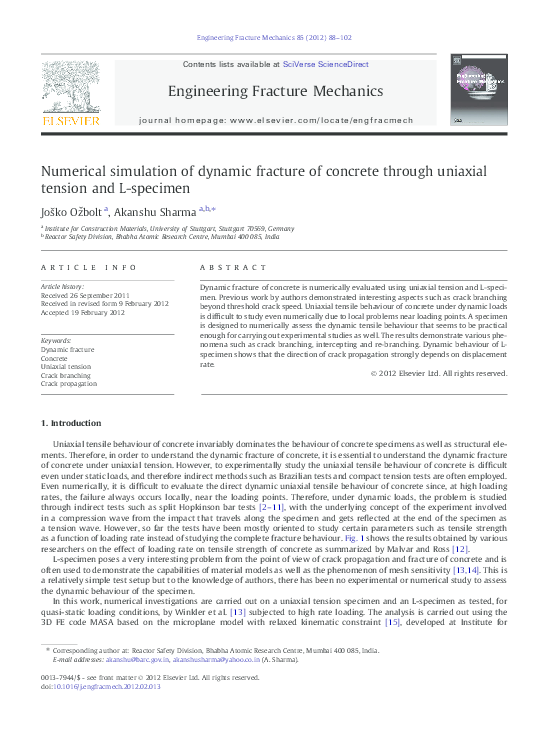 Pdf Numerical Simulation Of Dynamic Fracture Of Concrete Through Uniaxial Tension And L