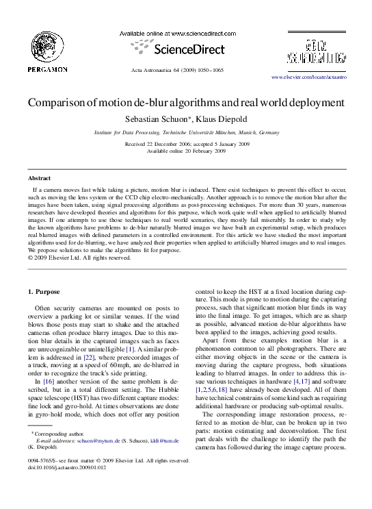 (PDF) Comparison of motion de-blur algorithms and real world deployment