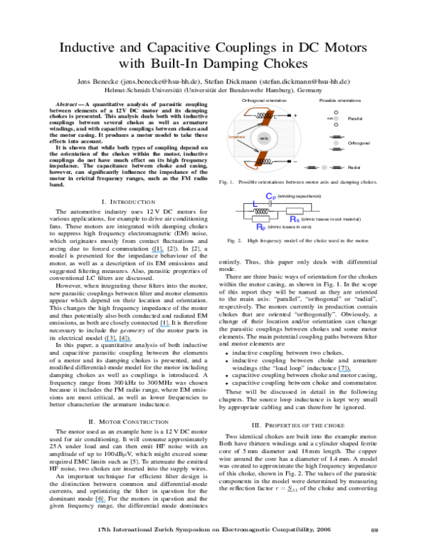 (PDF) Inductive and capacitive couplings in DC motors with built-in damping chokes