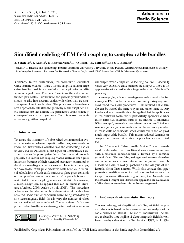 (PDF) Simplified modeling of EM field coupling to complex cable bundles