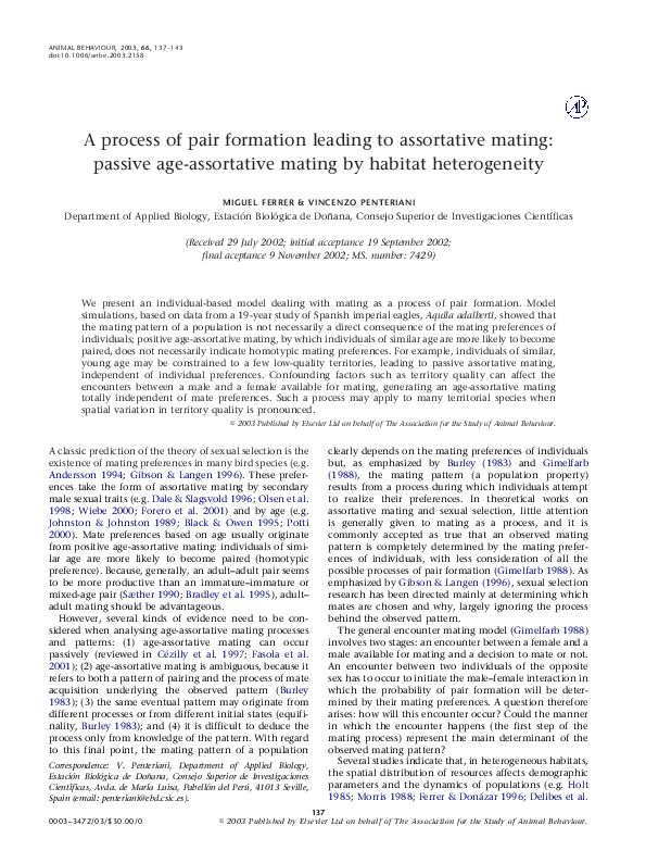 (PDF) A process of pair formation leading to assortative mating ...