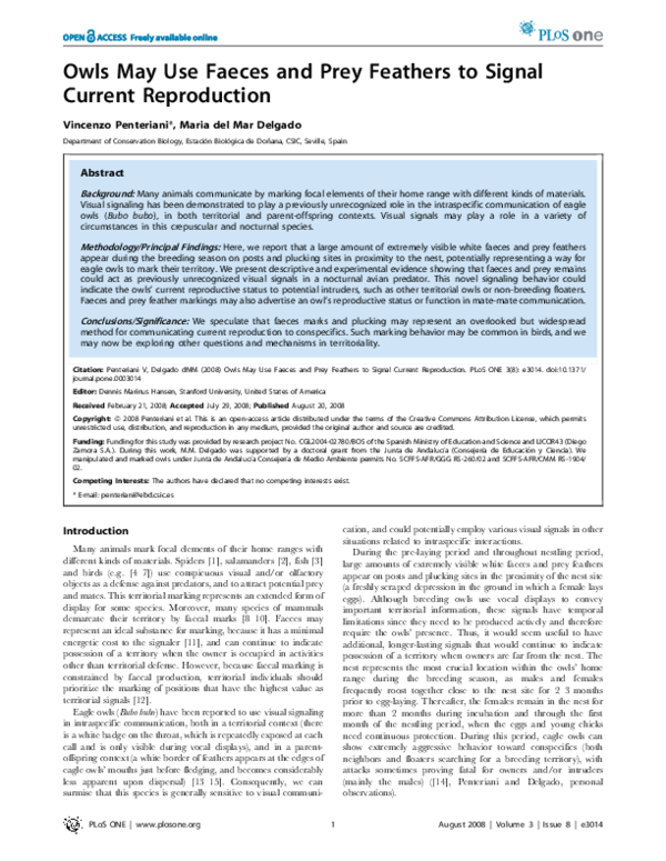 (PDF) Owls May Use Faeces and Prey Feathers to Signal Current ...