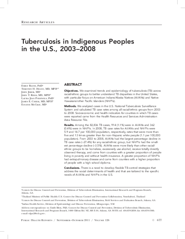 (PDF) Tuberculosis in indigenous peoples in the U.S., 2003-2008