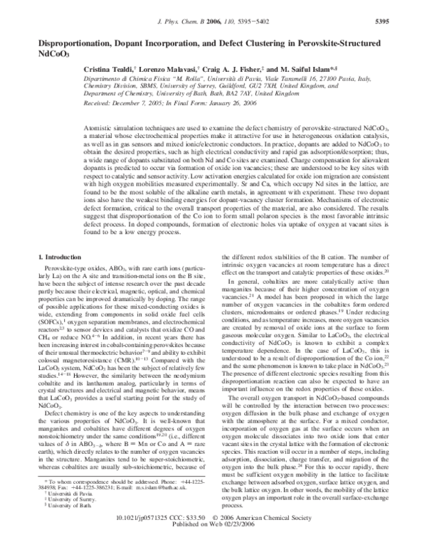 Pdf Disproportionation Dopant Incorporation And Defect Clustering In Perovskite Structured