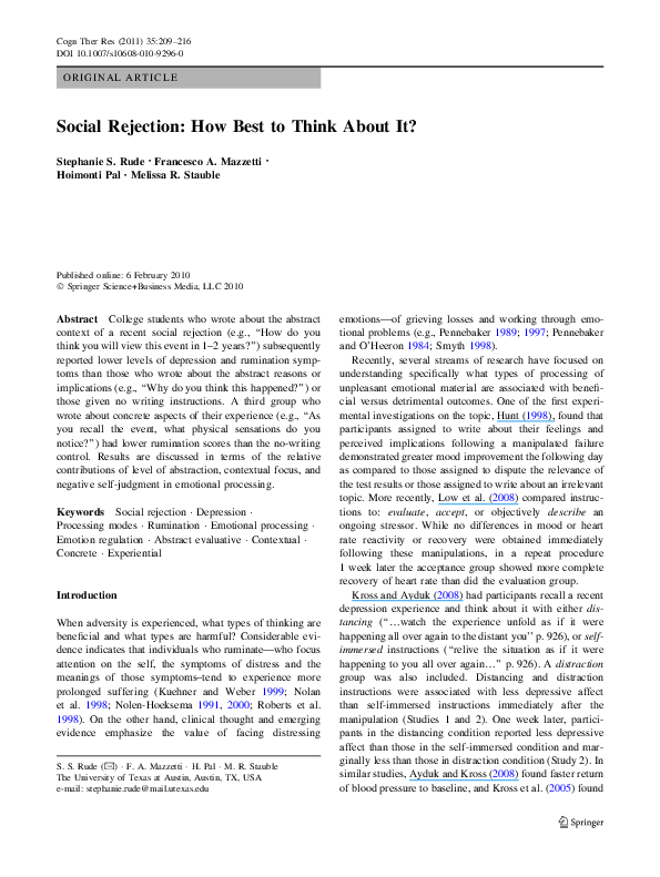 (PDF) Social Rejection: How Best to Think About It?