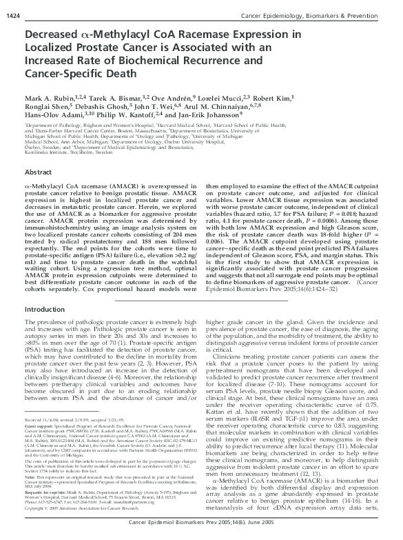 (PDF) Decreased A-Methylacyl CoA Racemase Expression in Localized ...