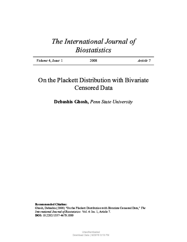(PDF) On the Plackett Distribution with Bivariate Censored Data