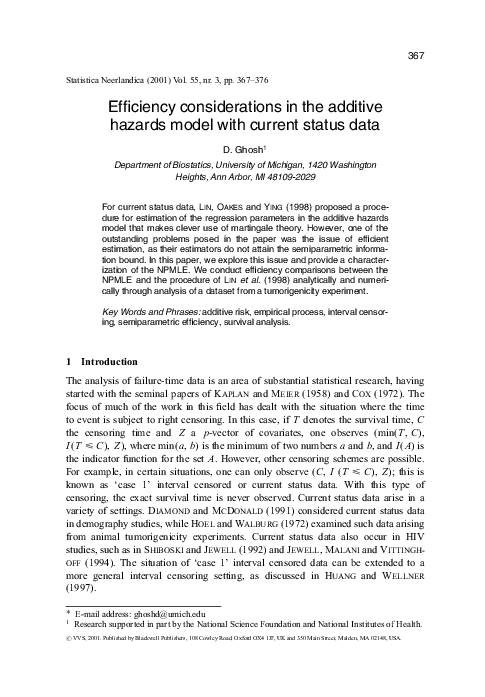 (PDF) Efficiency Considerations in the Additive Hazards Model with Current Status Data