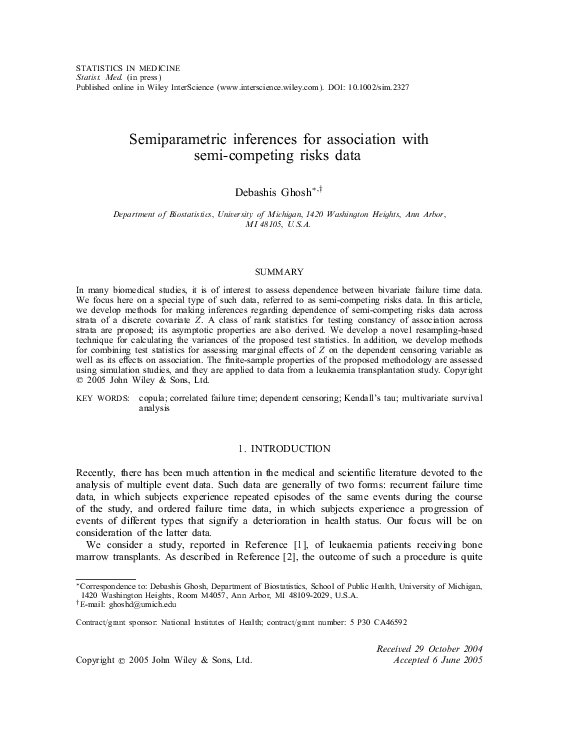 (PDF) Semiparametric inferences for association with semi-competing risks data | Debashis Ghosh ...