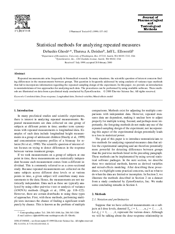 (PDF) Statistical methods for analyzing repeated measures