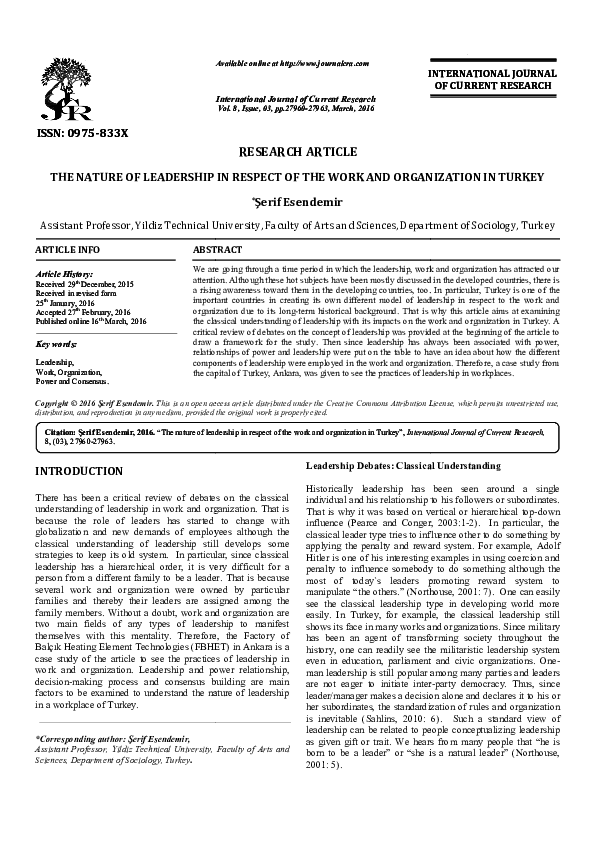 (PDF) THE NATURE OF LEADERSHIP IN RESPECT OF THE WORK AND ORGANIZATION ...