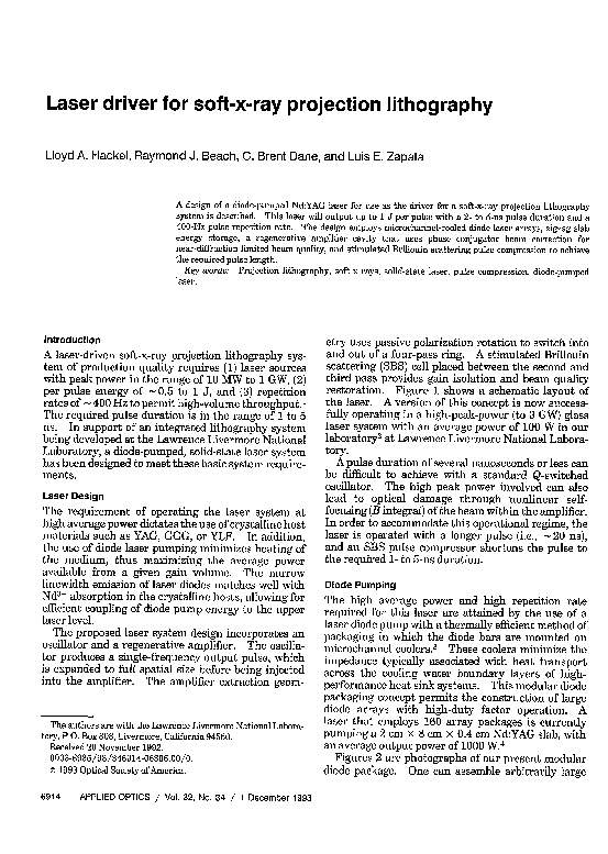 (PDF) Laser driver for soft-x-ray projection lithography