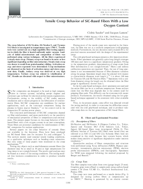 (PDF) Tensile Creep Behavior of SiC-Based Fibers With a Low Oxygen Content