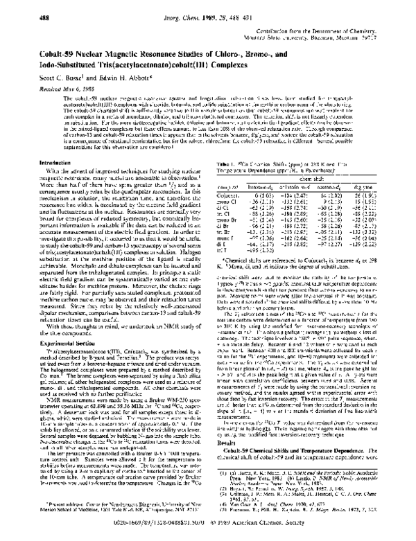 (PDF) Cobalt-59 nuclear magnetic resonance studies of chloro-, bromo ...