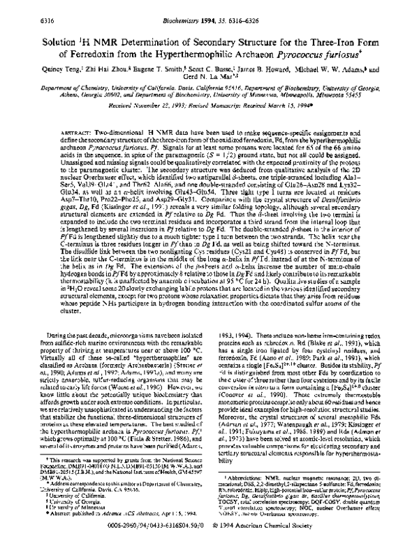 (PDF) Solution 1H NMR Determination of Secondary Structure for the Three-Iron Form of Ferredoxin ...