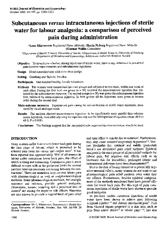 (PDF) Subcutaneous versus intracutaneous injections of sterile water ...