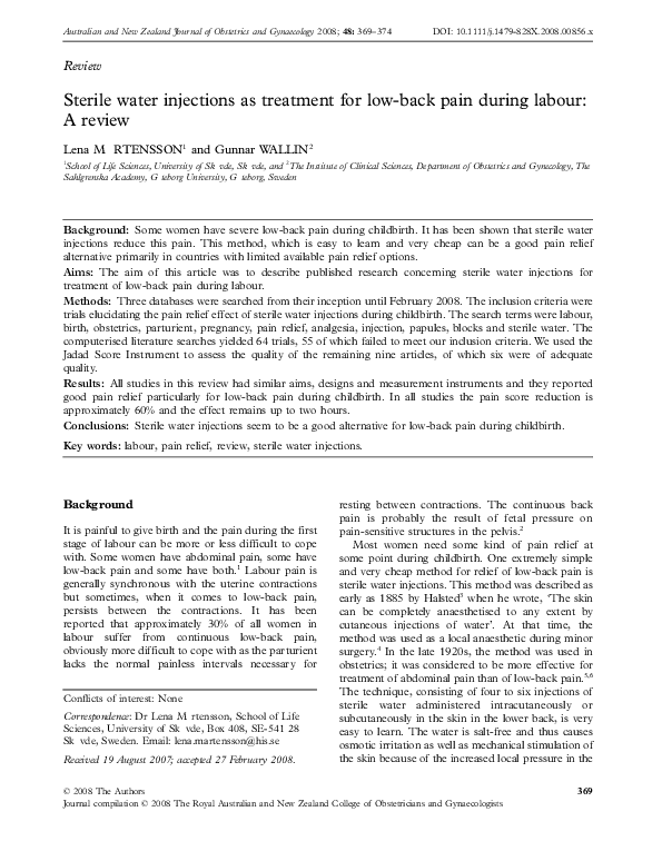 (PDF) Sterile water injections as treatment for low-back pain during ...