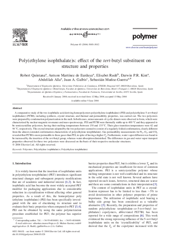 (PDF) Poly(ethylene isophthalate)s: effect of the tert-butyl ...