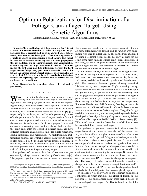 (PDF) Genetic Algorithms for Foliage Target Detection