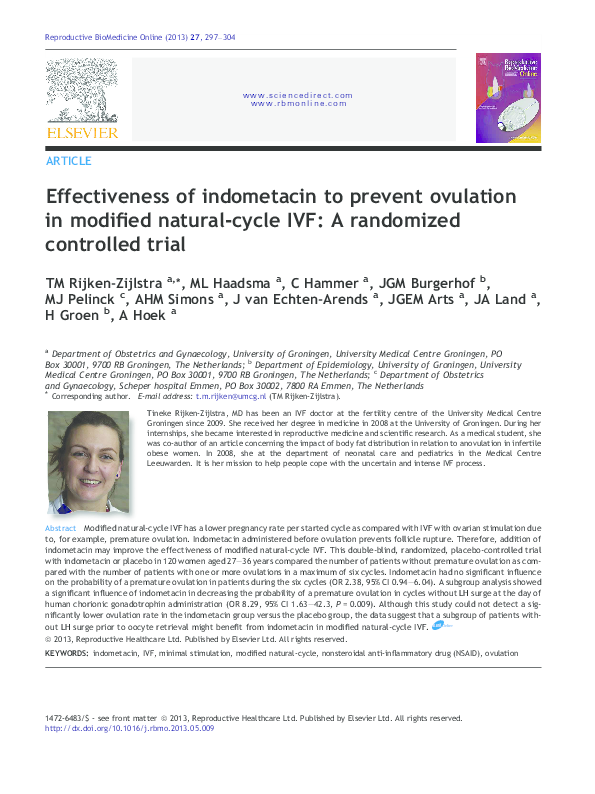 (PDF) Effectiveness of indometacin to prevent ovulation in modified ...