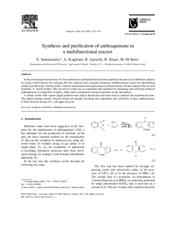 (PDF) Synthesis and purification of anthraquinone in a multifunctional ...