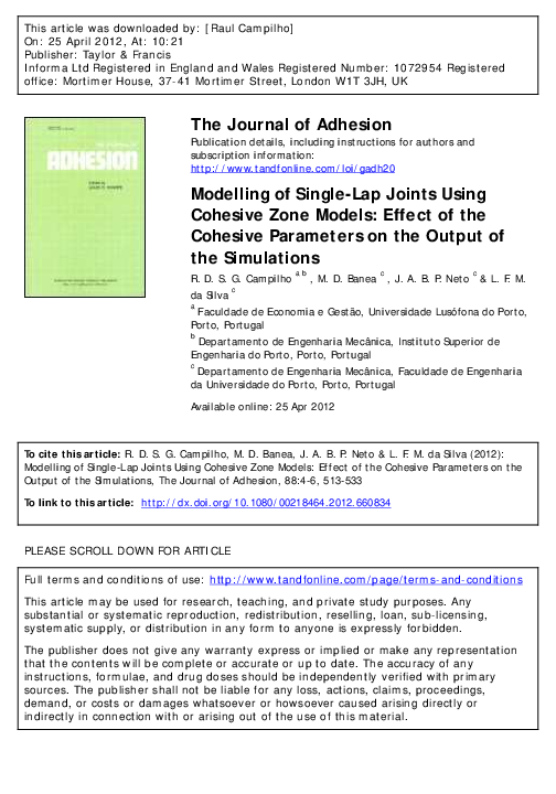 (PDF) Modelling of Single-Lap Joints Using Cohesive Zone Models: Effect of the Cohesive ...