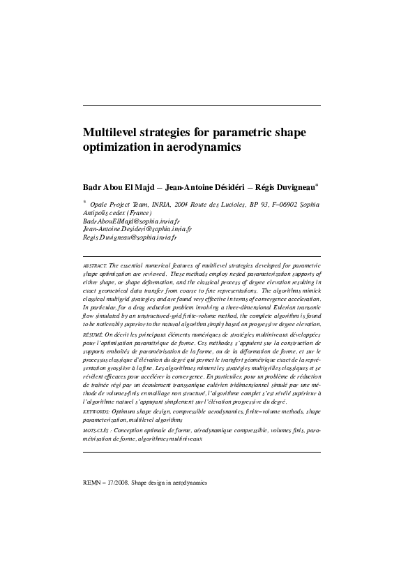 (PDF) Multilevel strategies for parametric shape optimization in aerodynamics