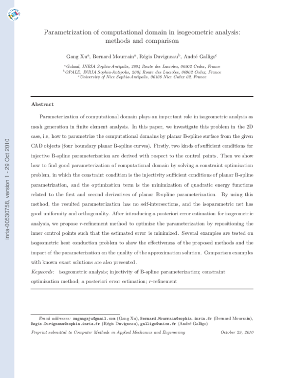 (PDF) Parameterization of computational domain in isogeometric analysis: Methods and comparison