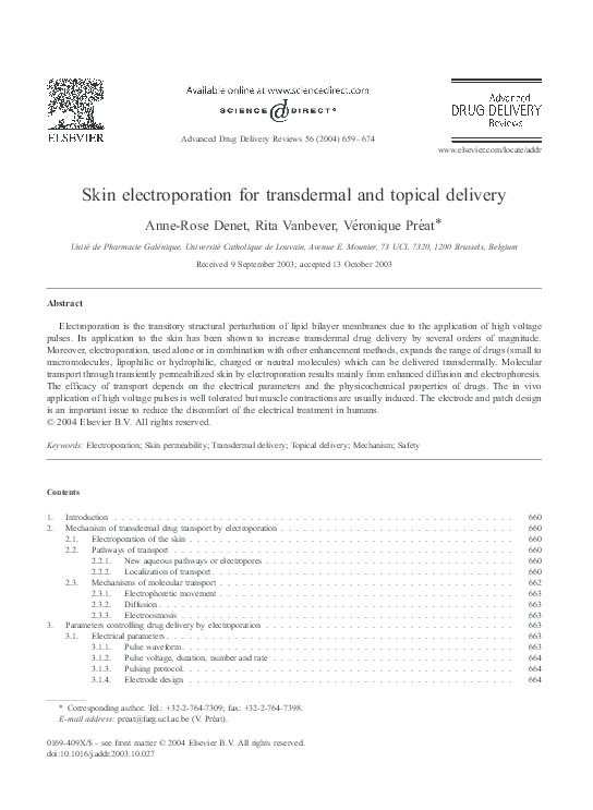 (PDF) Skin electroporation for transdermal and topical delivery