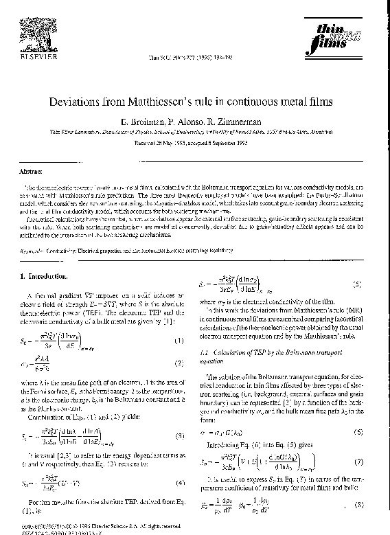(PDF) Deviations from Matthiessen's rule in continuous metal films