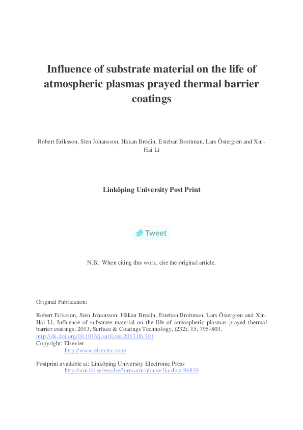 (PDF) Development and Adhesion Strength of Plasma-Sprayed Thermal Barrier Coating on the Cast ...