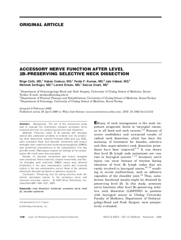 (PDF) Accessory nerve function after level 2b-preserving selective neck ...