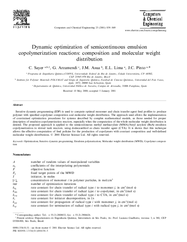 (PDF) Dynamic optimization of semicontinuous emulsion copolymerization reactions: composition ...