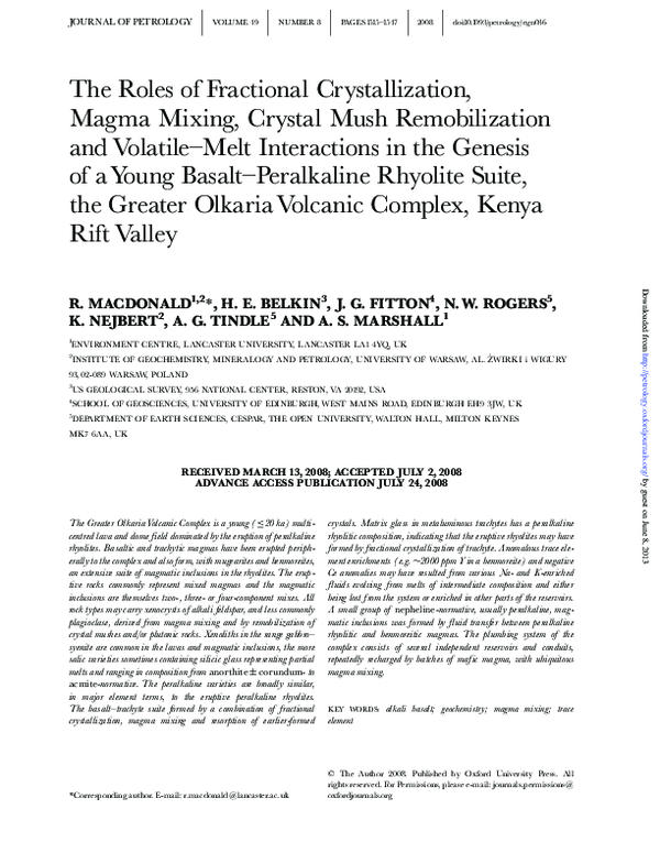 (PDF) The Roles of Fractional Crystallization, Magma Mixing, Crystal ...