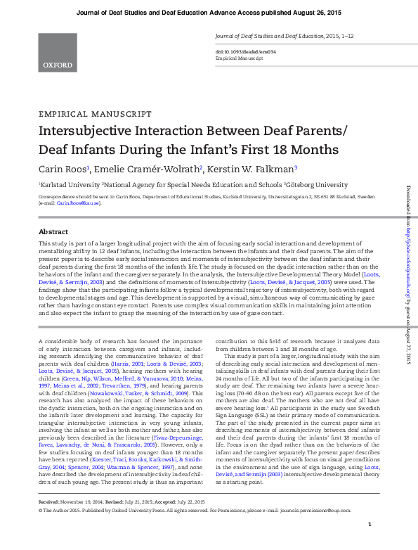 (PDF) Intersubjective Interaction Between Deaf Parents/Deaf Infants ...