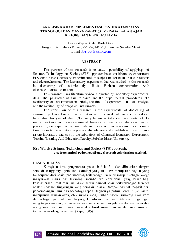 (PDF) Analisis Kajian Implementasi Pendekatan Sains, Teknologi Dan Masyarakat (STM) Pada Bahan ...