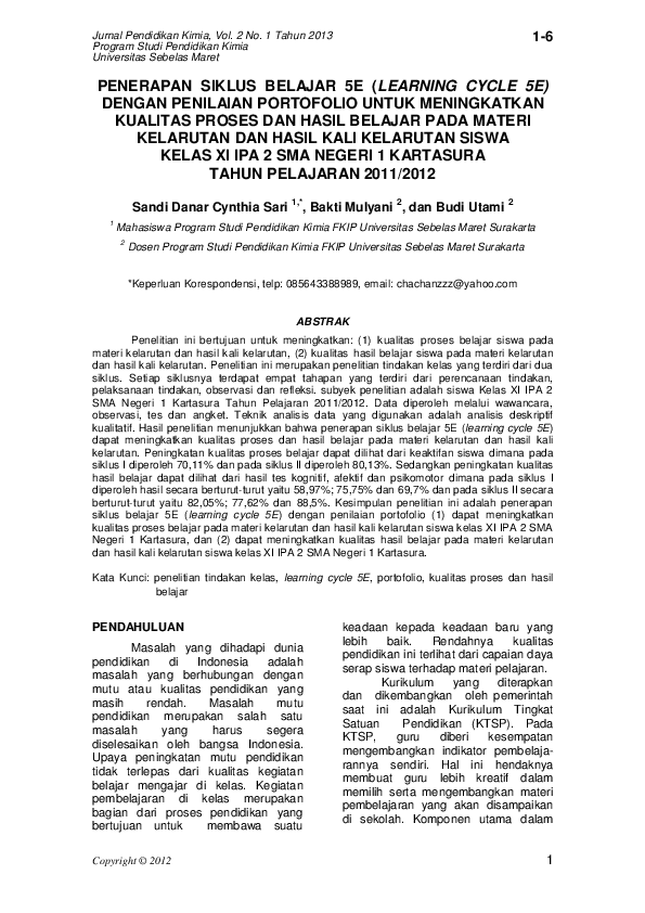 (PDF) Penerapan Siklus Belajar 5E (Learning Cycle 5E) Dengan Penilaian Portofolio Untuk ...