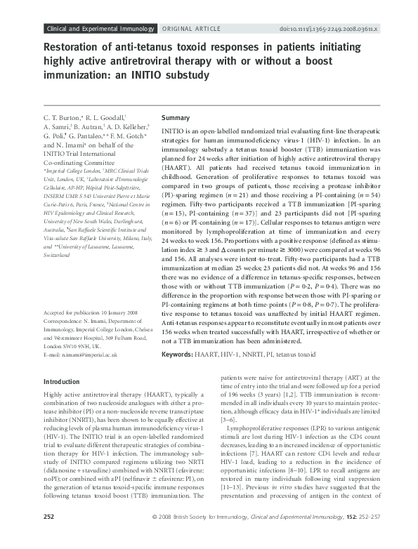 (PDF) Restoration of anti-tetanus toxoid responses in patients ...