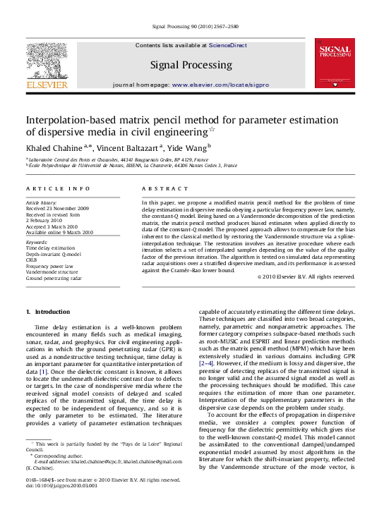 Pdf Interpolation Based Matrix Pencil Method For Parameter Estimation