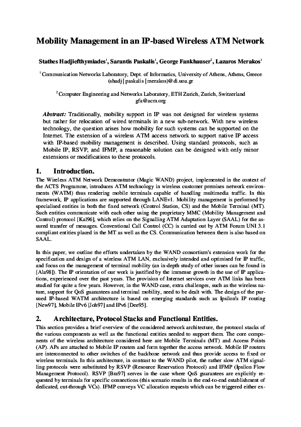Pdf Mobility Management In An Ip Based Wireless Atm Network