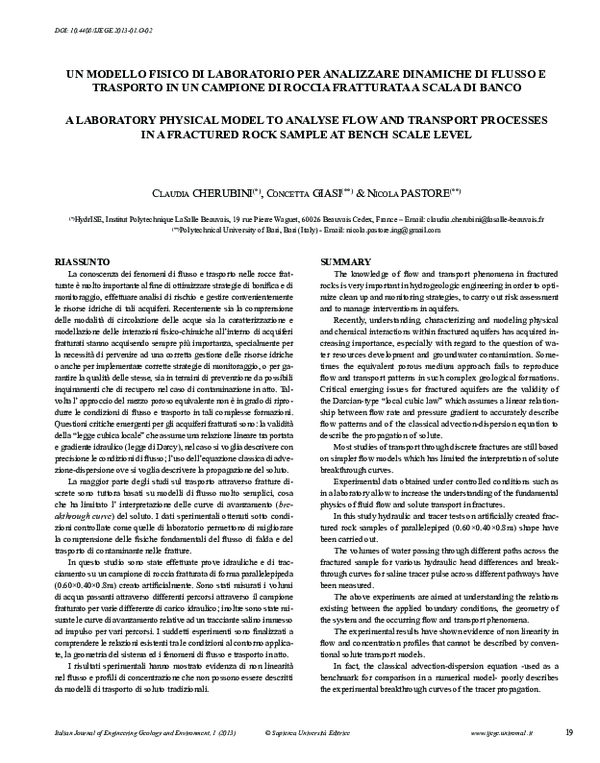 Pdf A Laboratory Physical Model To Analyse Flow And Transport Processes In A Fractured Rock