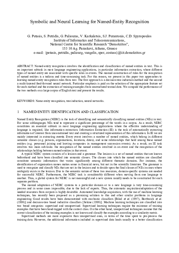 (PDF) Symbolic and Neural Learning of Named-Entity Recognition and ...