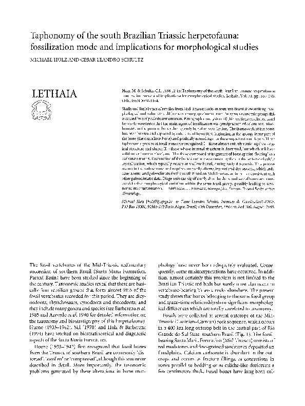 (PDF) Taphonomy of the south Brazilian Triassic herpetofauna: fossilization mode and ...