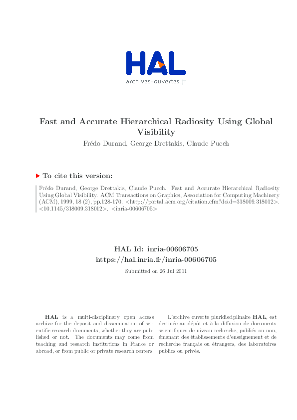 (PDF) Fast and accurate hierarchical radiosity using global visibility