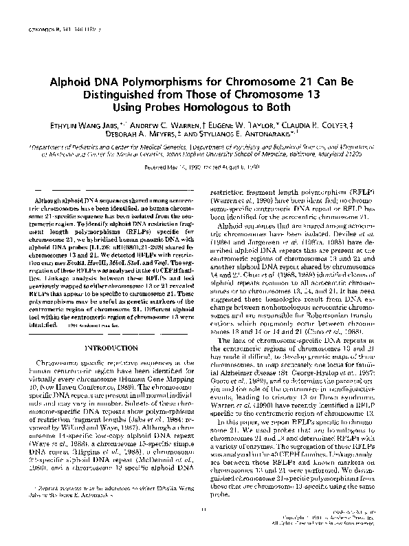 (PDF) Alphoid DNA polymorphisms for chromosome 21 can be distinguished ...