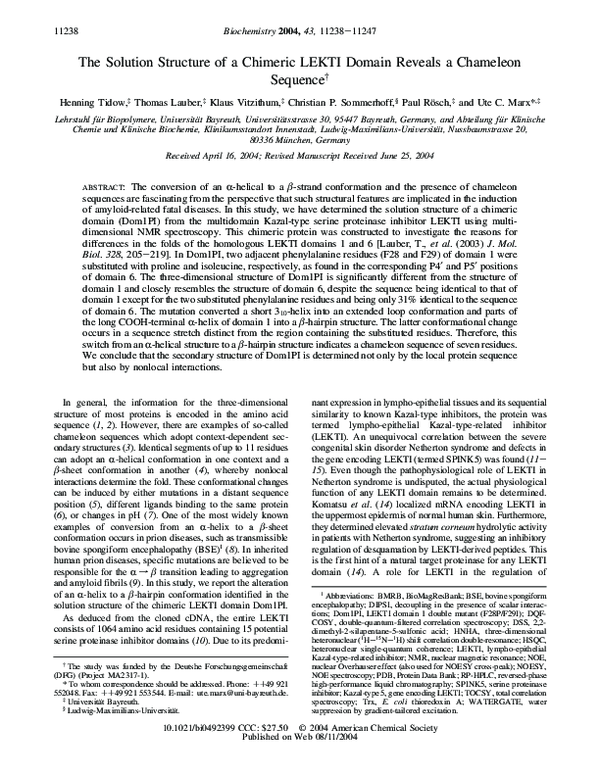 (PDF) The Solution Structure of a Chimeric LEKTI Domain Reveals a ...