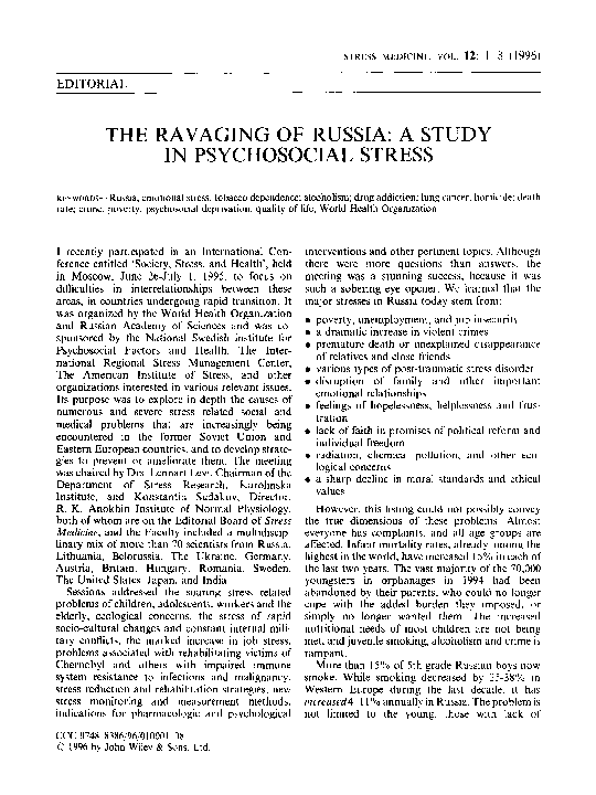 (PDF) The ravaging of Russia: a study in psychosocial stress