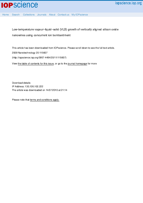 (PDF) Low-temperature vapour–liquid–solid (VLS) growth of vertically ...
