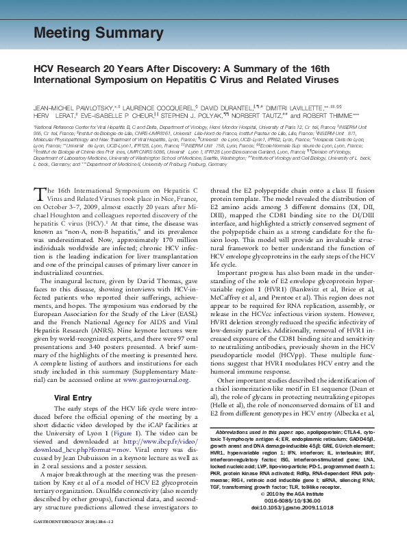 (PDF) HCV Research 20 Years After Discovery: A Summary of the 16th ...