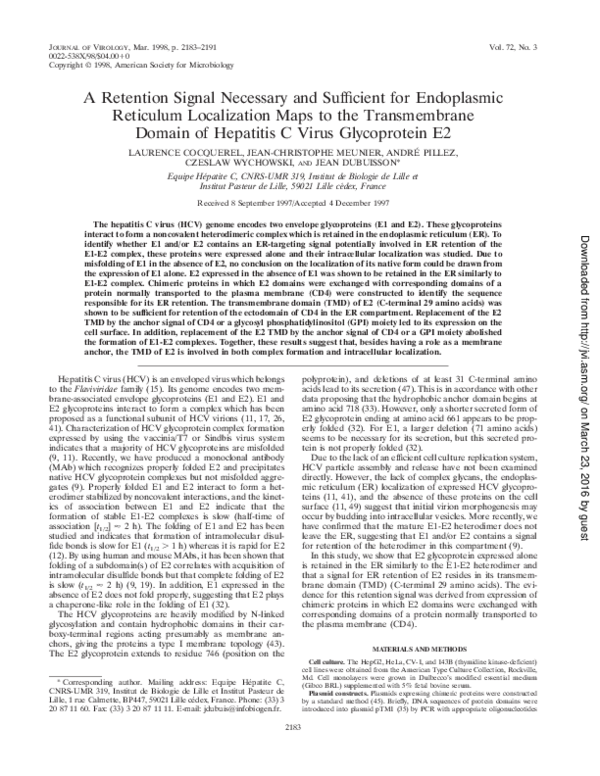 (PDF) A retention signal necessary and sufficient for endoplasmic ...